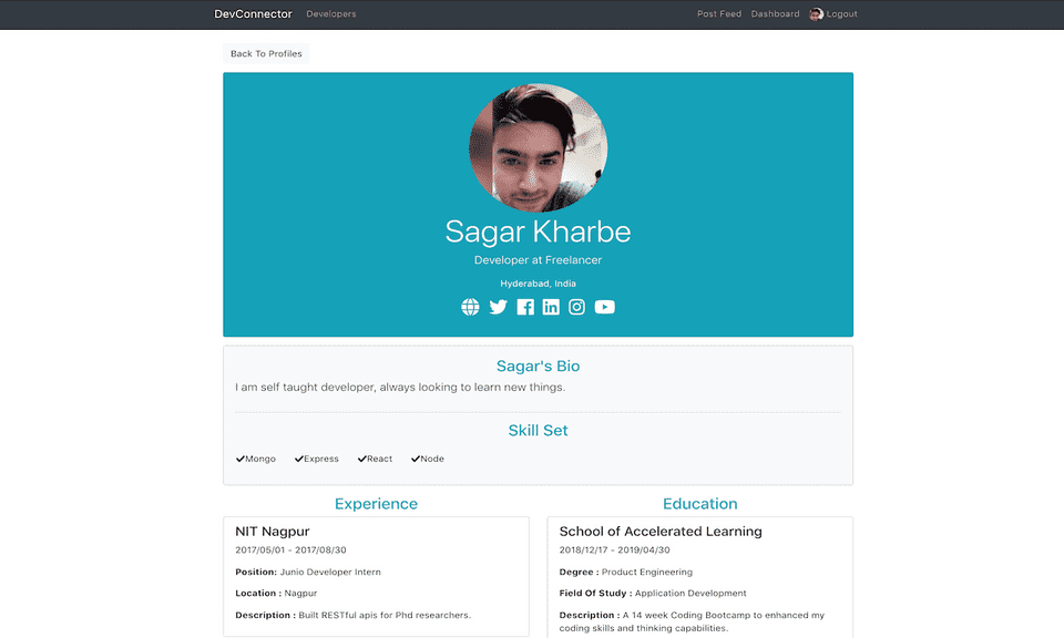 Dev Connector - Developer Social · Sagar Kharabe